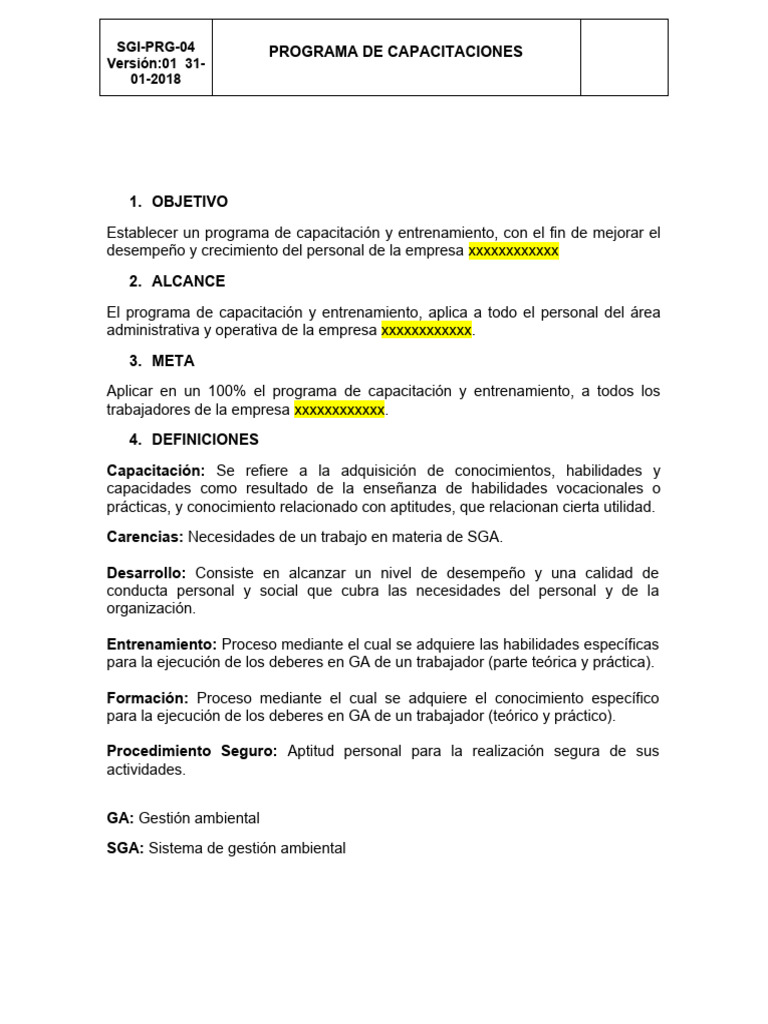 Sgi-Prg-04 Programa de Capacitacion y Entrenamiento | PDF | Business | Creación de capacidad