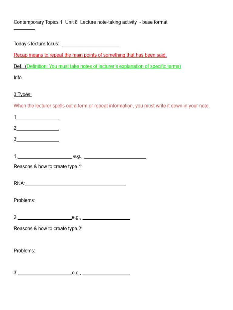 Contemporary Topics 1 Unit 8 Note-taking-base-Format-word | PDF