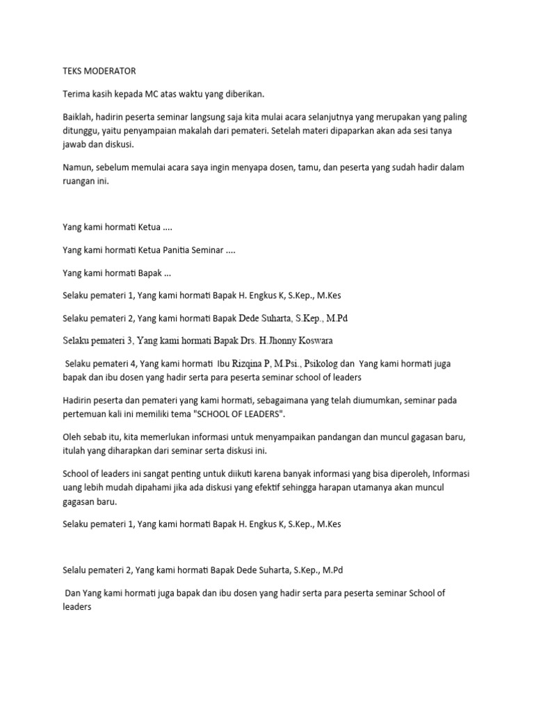 Teks Moderator School of Leaders | PDF