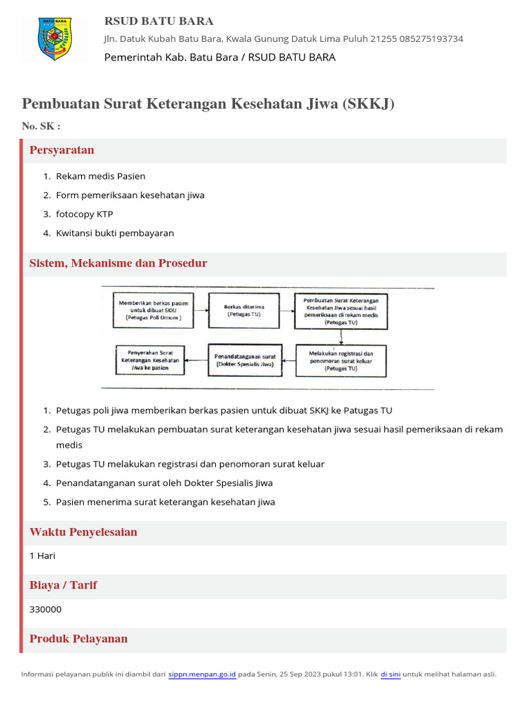Unduh Standar Pelayanan - Pembuatan Surat Keterangan Kesehatan Jiwa (SKKJ) | PDF
