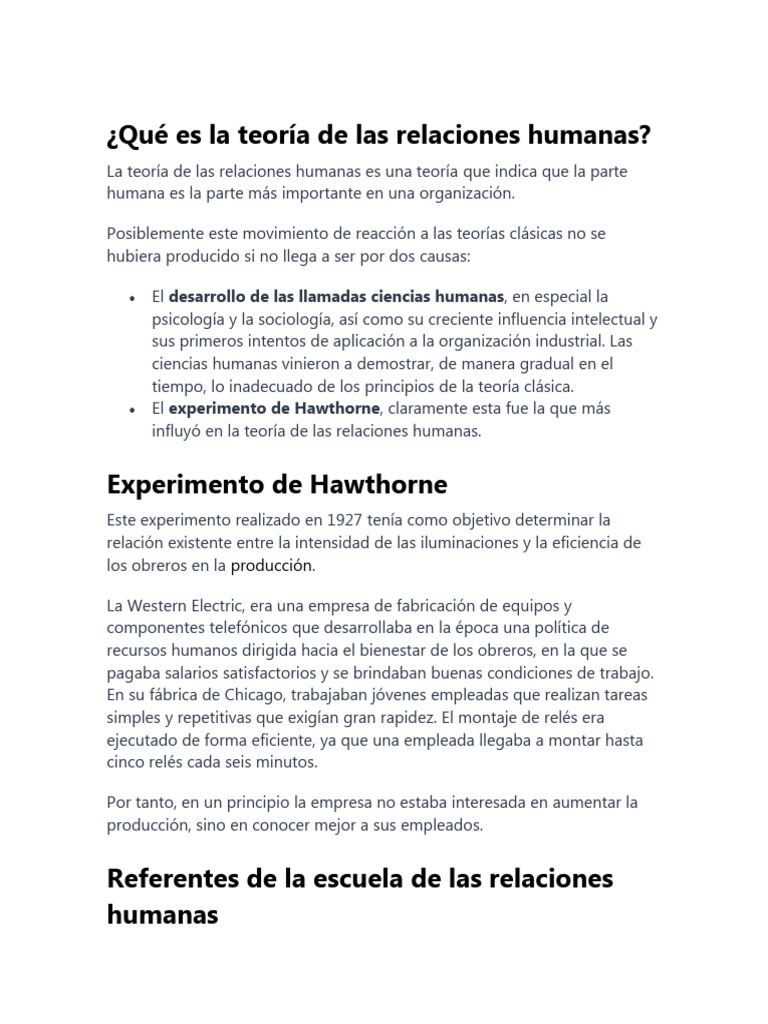 Qué Es La Teoría de Las Relaciones Humanas | PDF