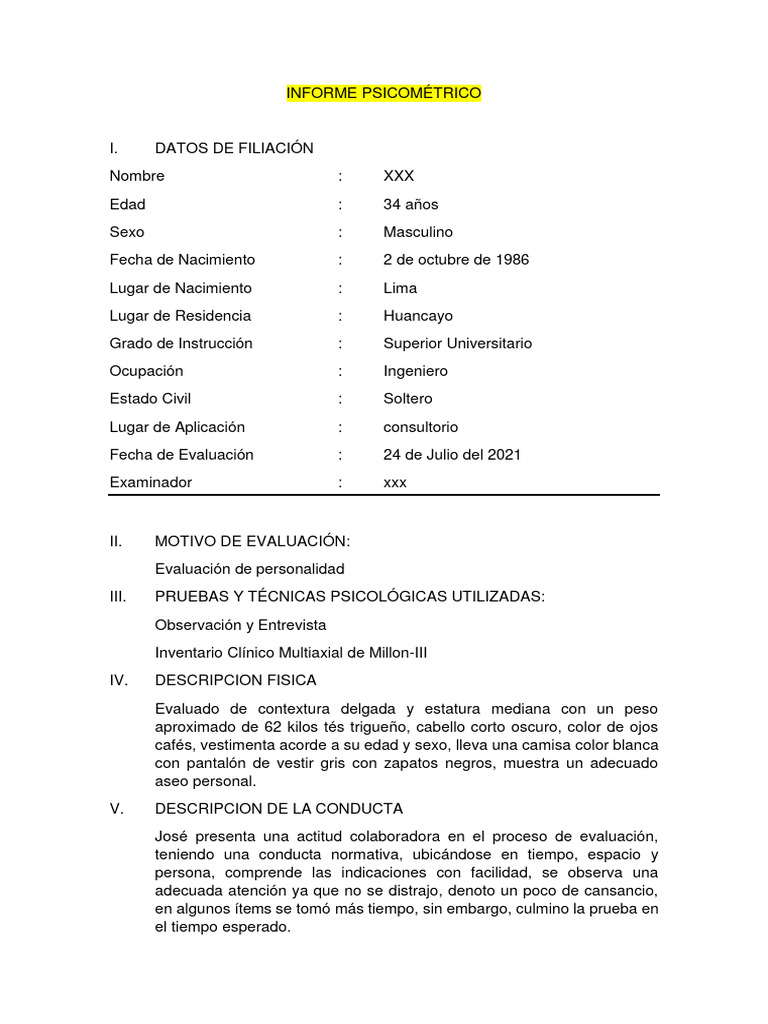 Modelo de Informe de Millon | PDF