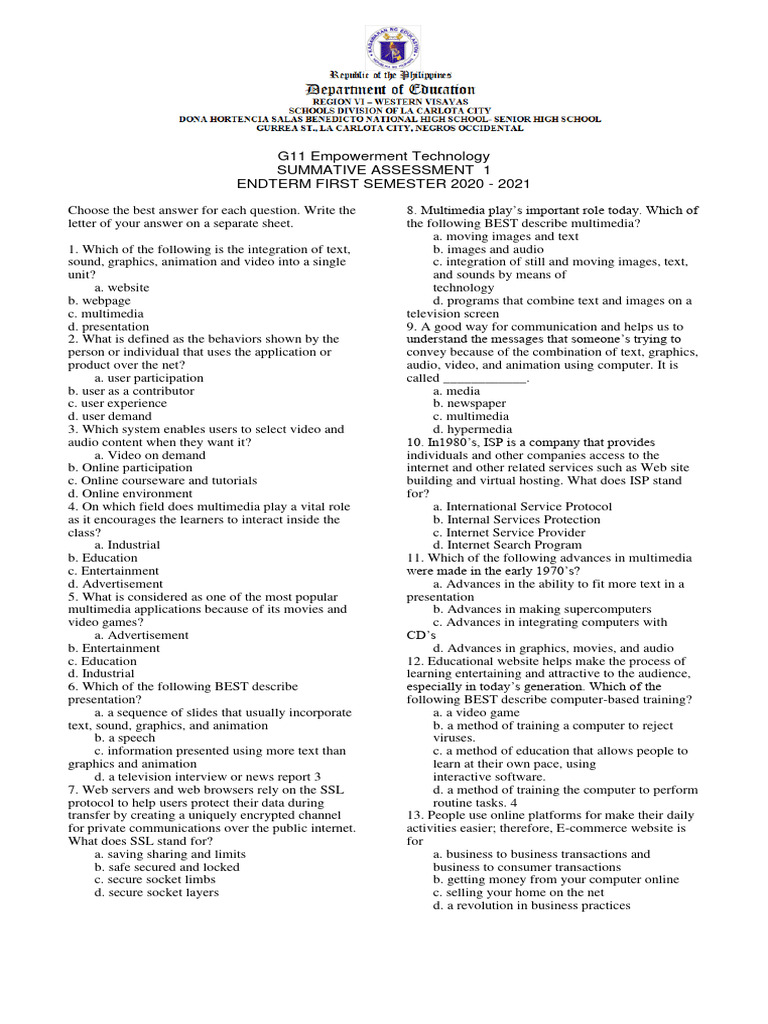 Summative Test EMPTECT PERFORMANCE TASK | PDF