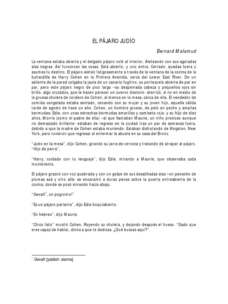 Bernard Malamud_EL PÁJARO JUDÍO. | PDF | Aves