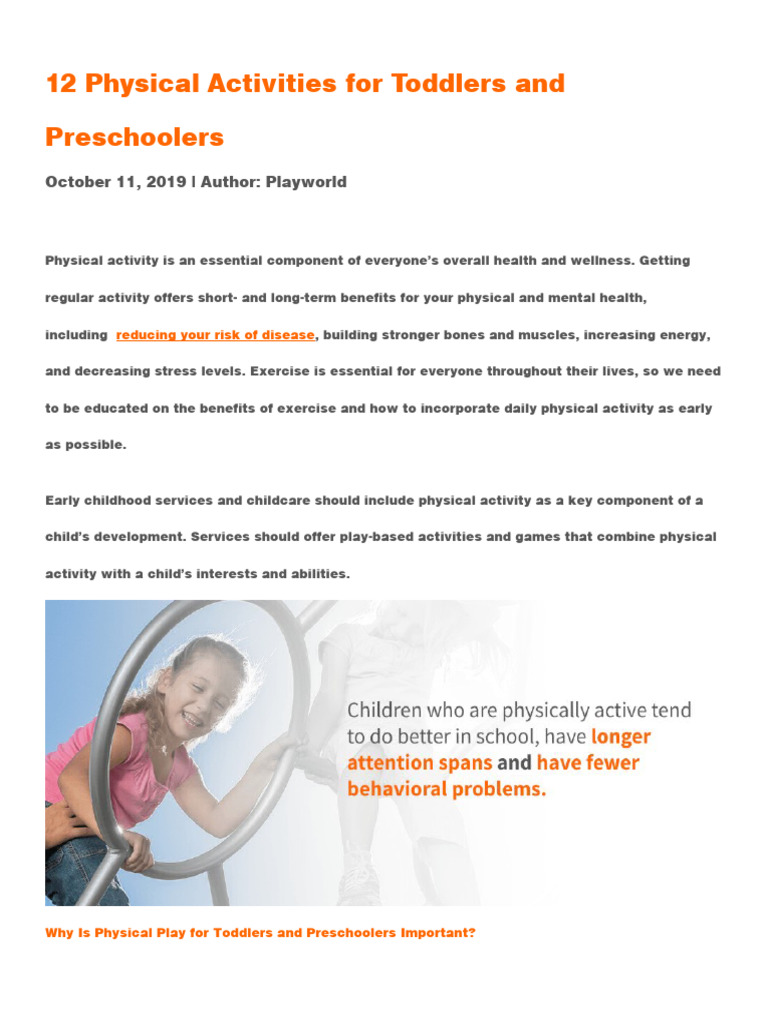 12 Physical Activities For Toddlers and Preschoolers | PDF