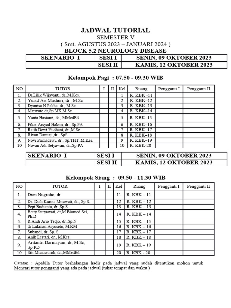 Jadwal Tutorial Blok 5.2 | PDF