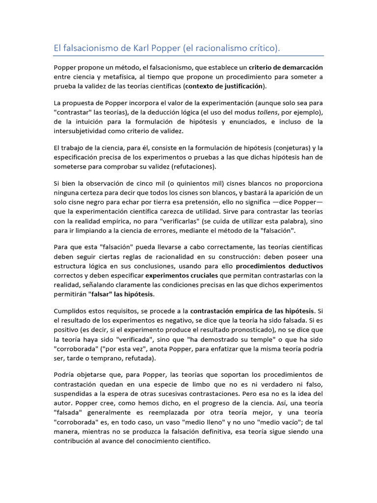 El Falsacionismo de Karl Popper | PDF | Teoría | Karl Popper