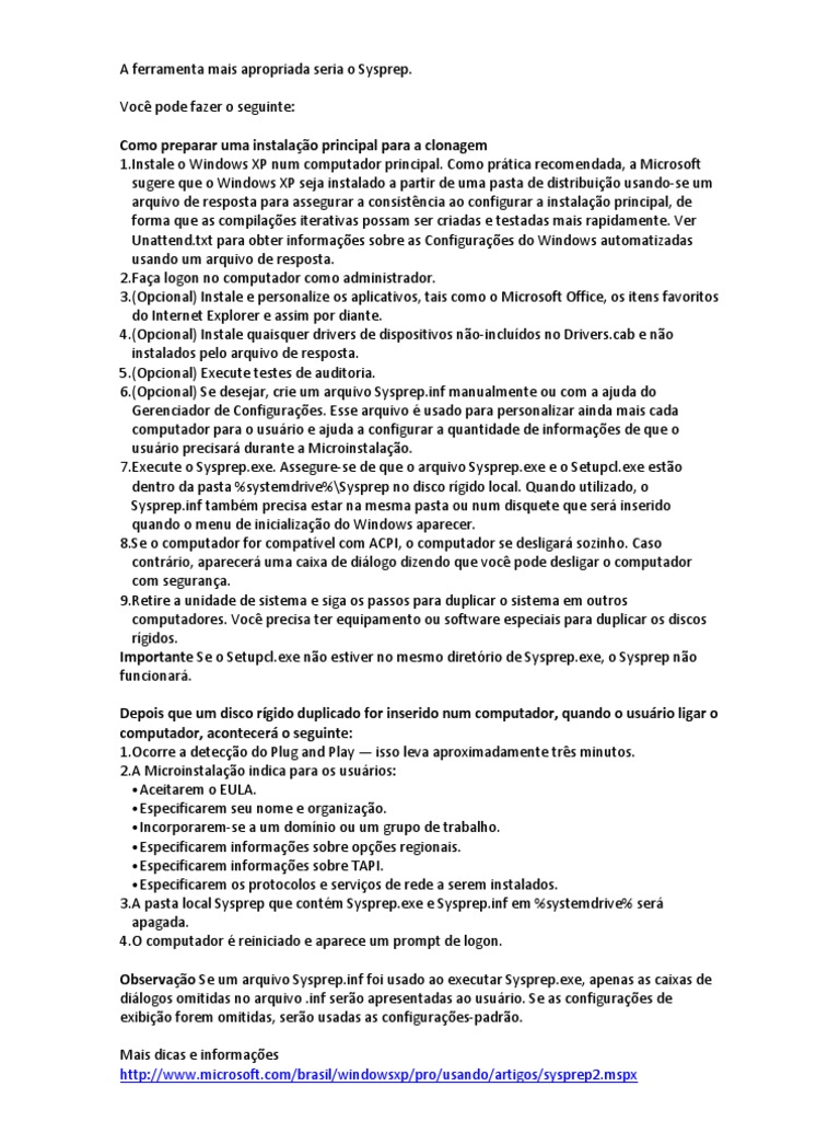Sysprep | PDF | Microsoft Windows | Drive de disco rígido