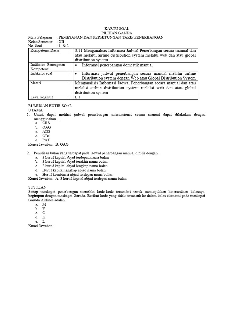 KARTU SOAL US PPTP 2023 | PDF