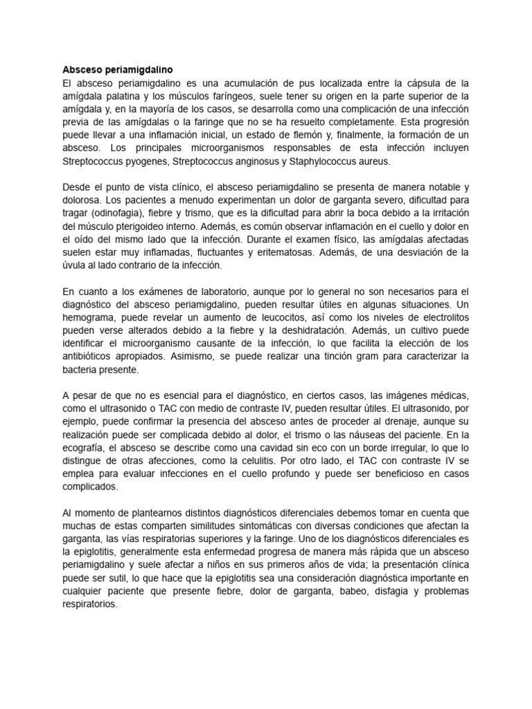 Absceso periamigdalino - Caso Clinico | PDF | Medicina | Enfermedades y ...
