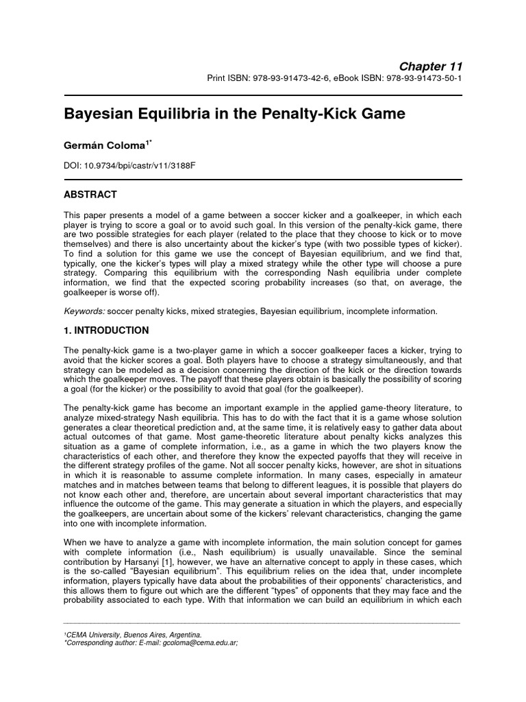 Bayesian Equilibria In The Penalty Kick Game Pdf Mathematical And Quantitative Methods