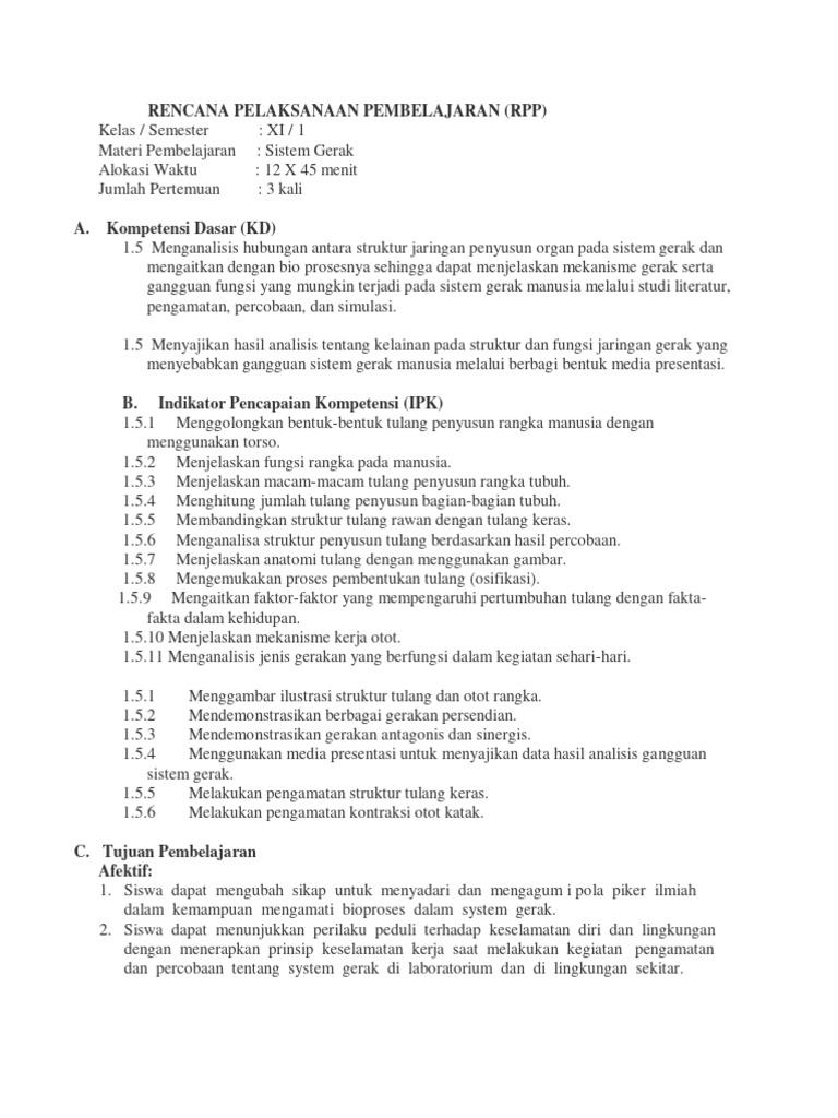RPP Sistem Gerak Kelas 11 Model PBL | PDF