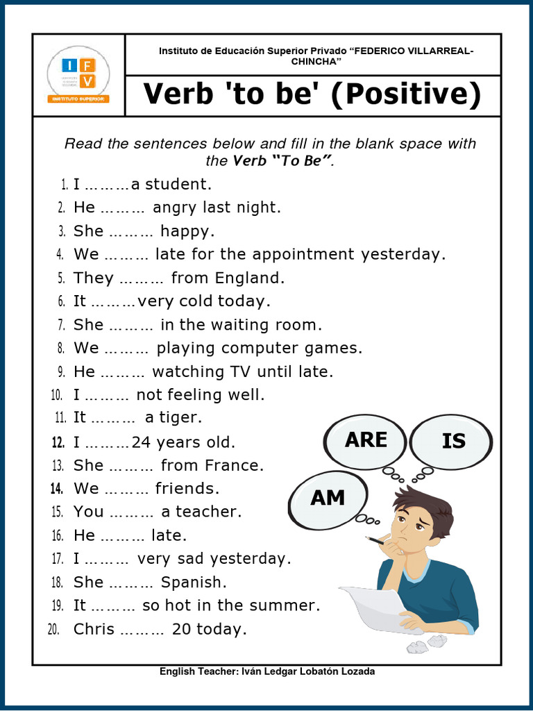 WORKSHEETS Verb To Be Affirmative Negative Interrogative ShortAnswer ...