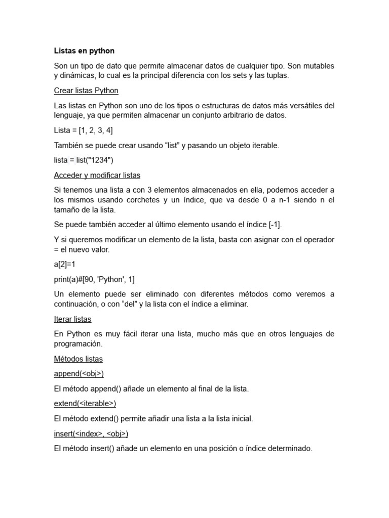 Listas en Python | PDF | Python (lenguaje de programación) | Informática teórica