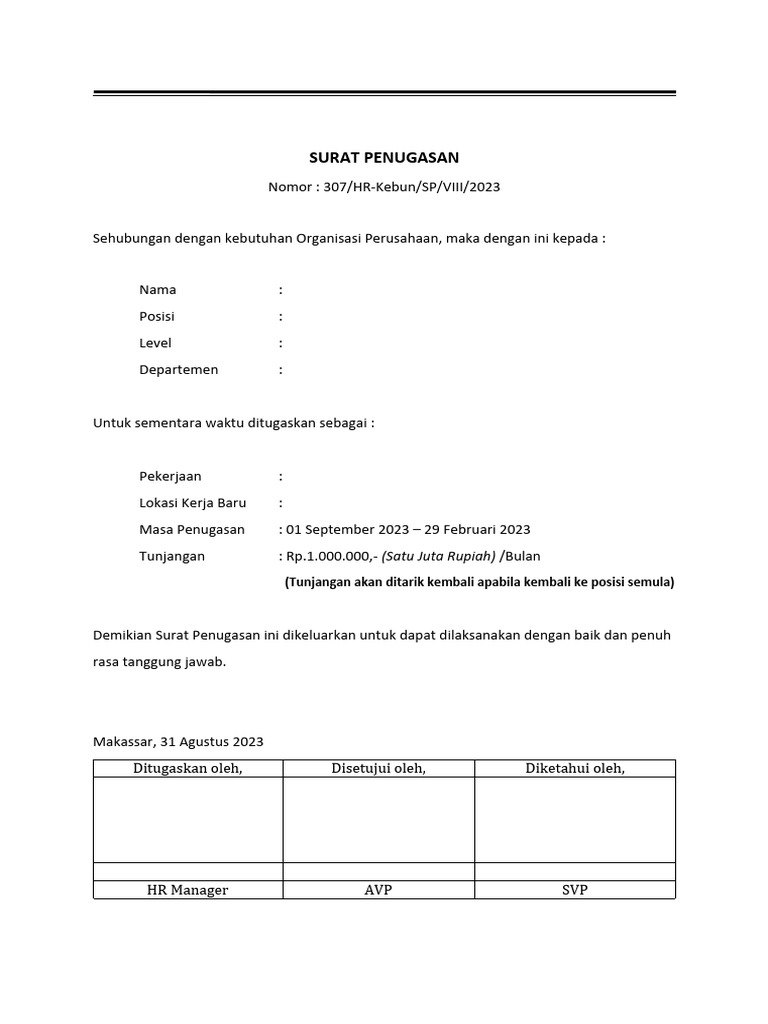 Contoh Surat Penugasan | PDF