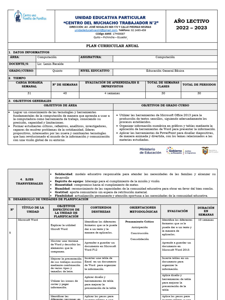 Plan Curricular Computación 2022-23 | PDF | Microsoft PowerPoint | Microsoft Excel