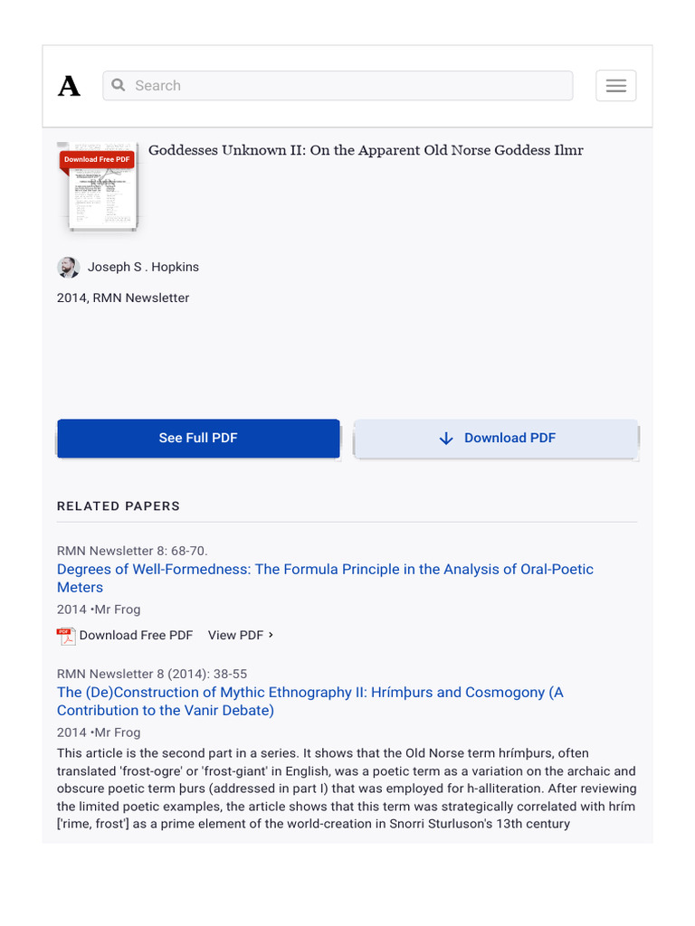 (PDF) Goddesses Unknown II - On The Apparent Old Norse Goddess Ilmr - Joseph S - Hopkins ...