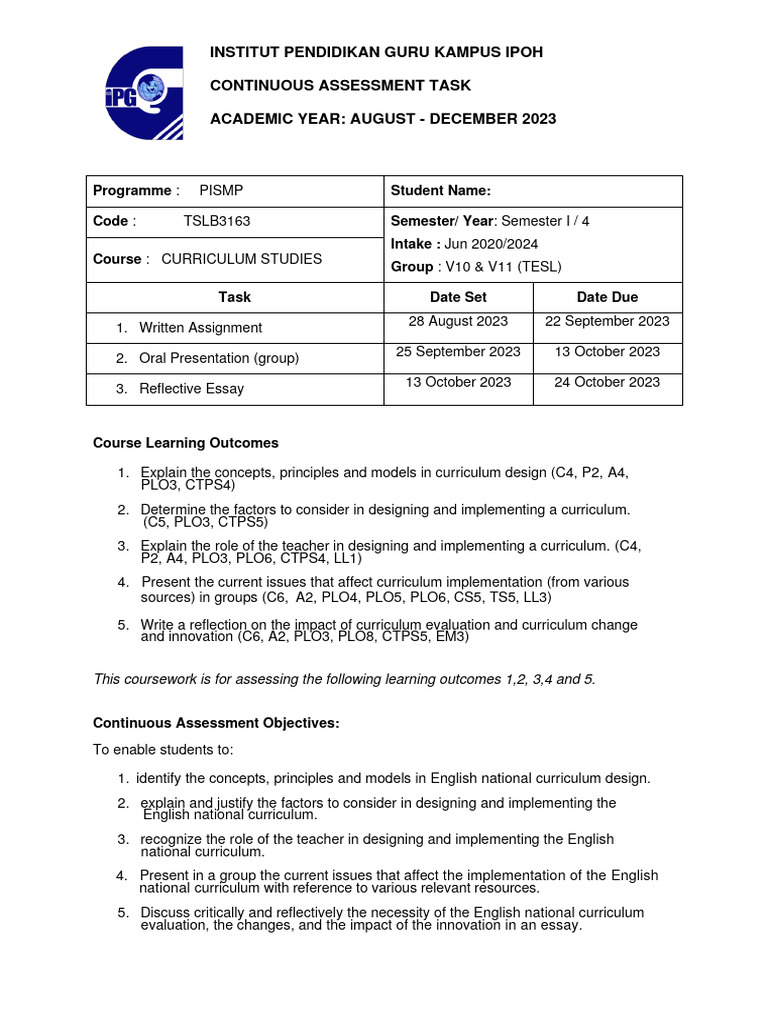 Soalan PB TSLB3163 - SIGNED | PDF | Curriculum | Understanding