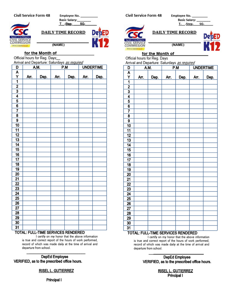 Civil Service Form 48 Employee No - BLANK | PDF