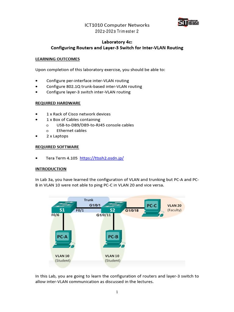 Lab4c - Configuring Inter-VLAN Routing | Download Free PDF | Router (Computing) | Network Switch
