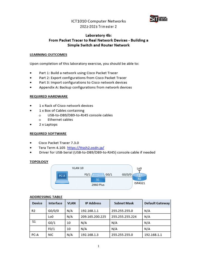 Lab4b - From Packet Tracer To Real Network Devices | Download Free PDF ...