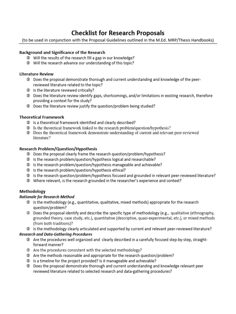 Research Proposal Checklist Guide | PDF | Methodology | Intelligence