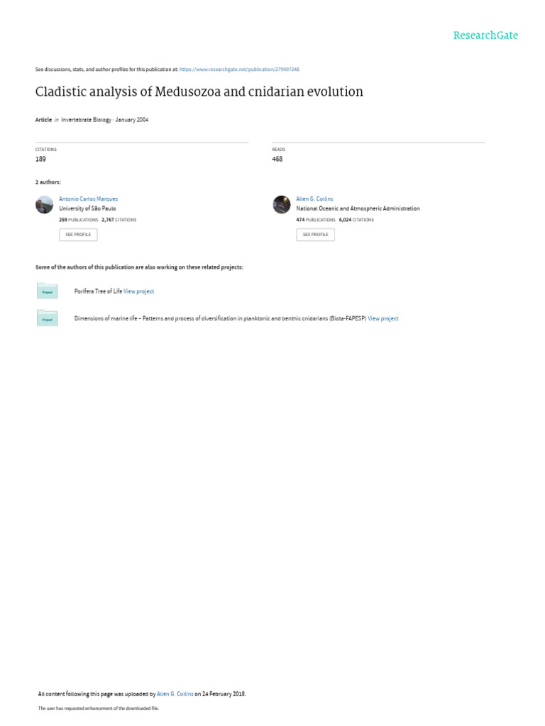 Cladistic Analysis of Medusozoa and Cnidarian Evolution | PDF | Venomous Animals | Aquatic Animals