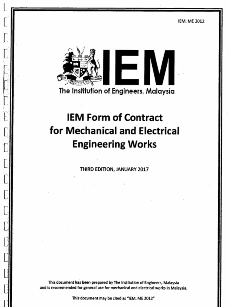 IEM Form of Contract For Mechanical & Electrical Works - 2017 | PDF | Insurance | Employment