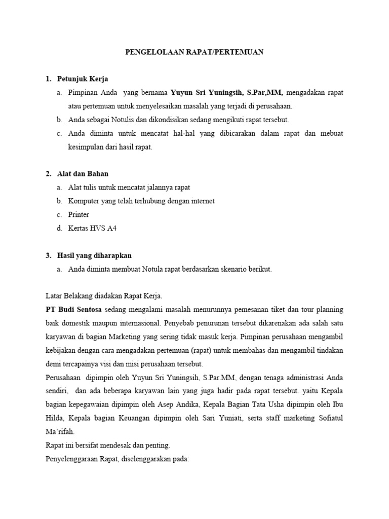 Pengelolaan Rapat Membuat Notula Rapat Pdf