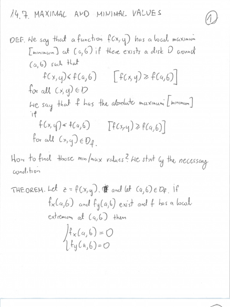 Chapter 14.7 - Maximal and Minimal Values | PDF