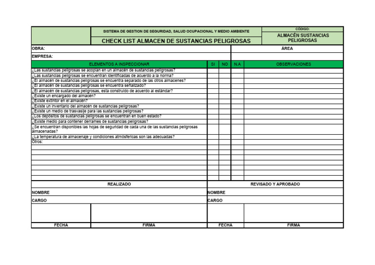 Check List de Almacé de Sustancias Peligrosas | PDF
