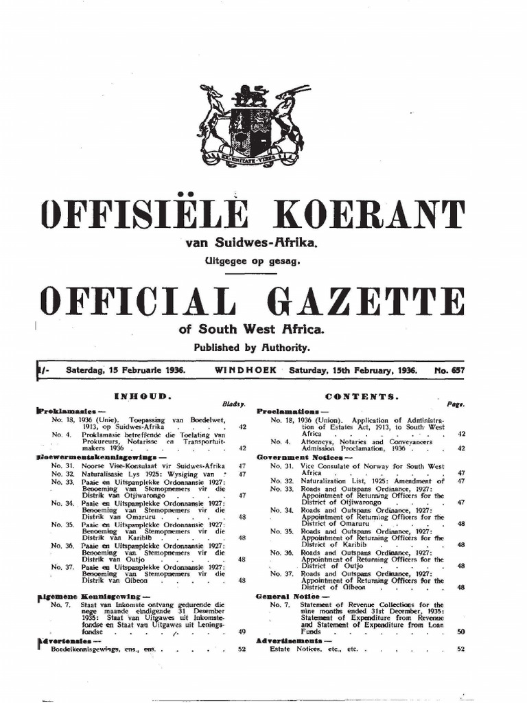 Proclamation Act 36 of 1936 | PDF