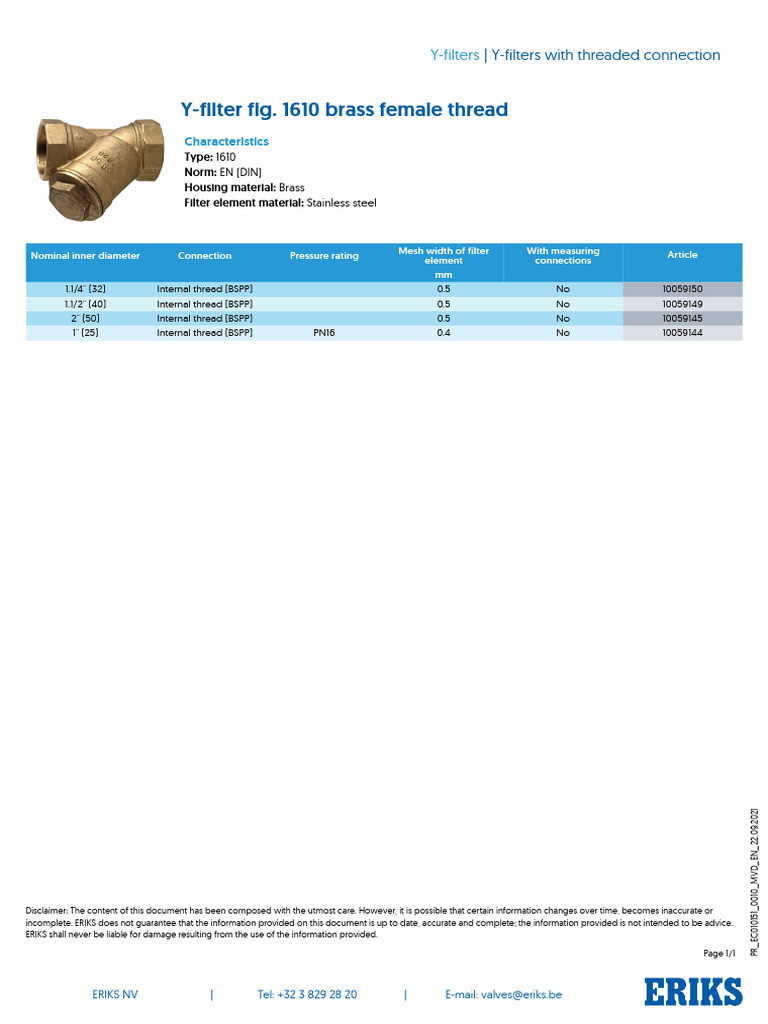 Y-Filters Specifications and Details | PDF | Equipment | Manufactured Goods