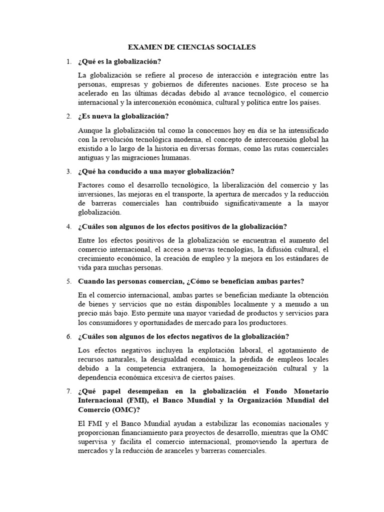 Examen de Ciencias Sociales | PDF