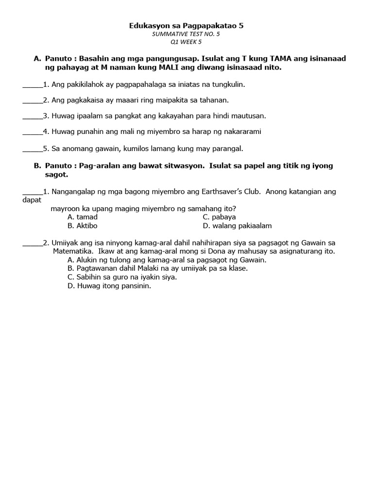 Esp 5 Q1 WK5 Summative | PDF