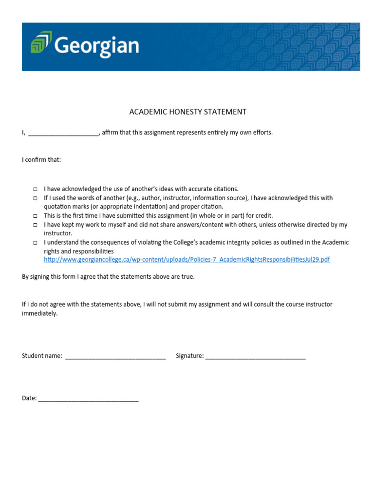 Academic Honesty Statement | PDF