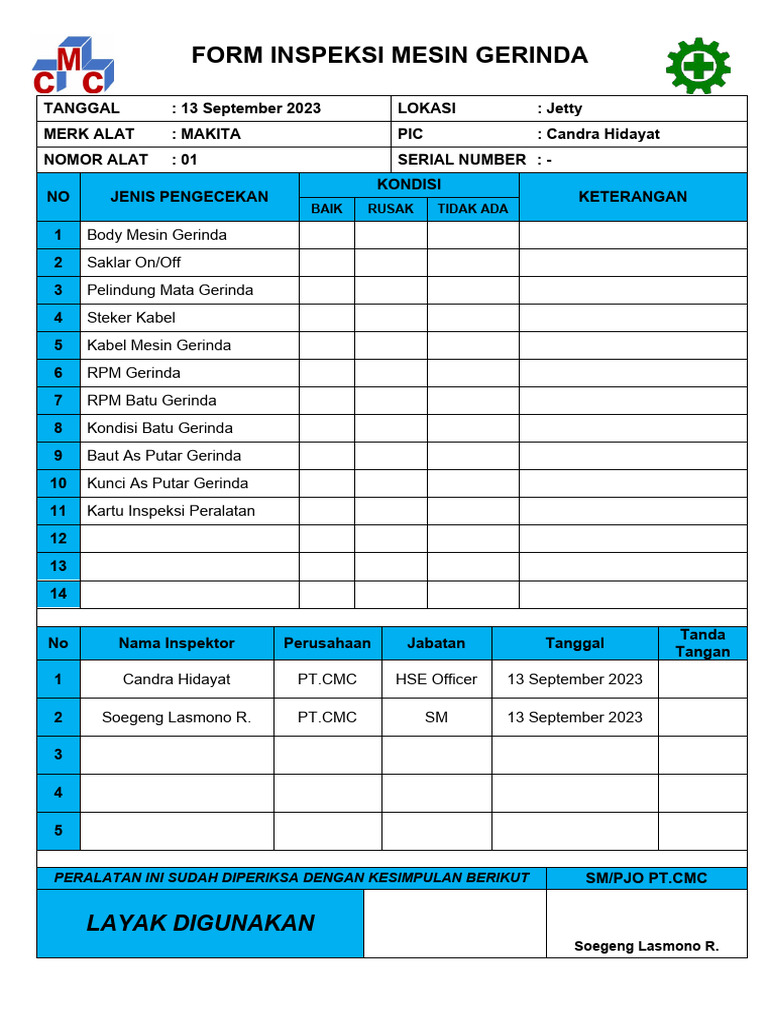 Form Inspeksi Mesin Gerinda | PDF | Teknologi & Rekayasa