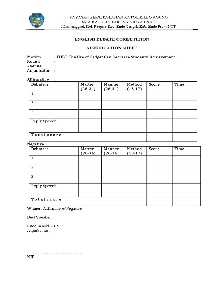 Adjudication Sheet | PDF | Political Communication | Public Speaking