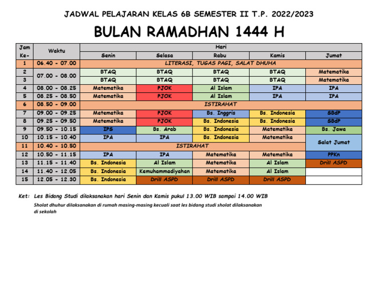 Jadwal 6b SMT II 2022 2023 Bulan Ramadhan | PDF