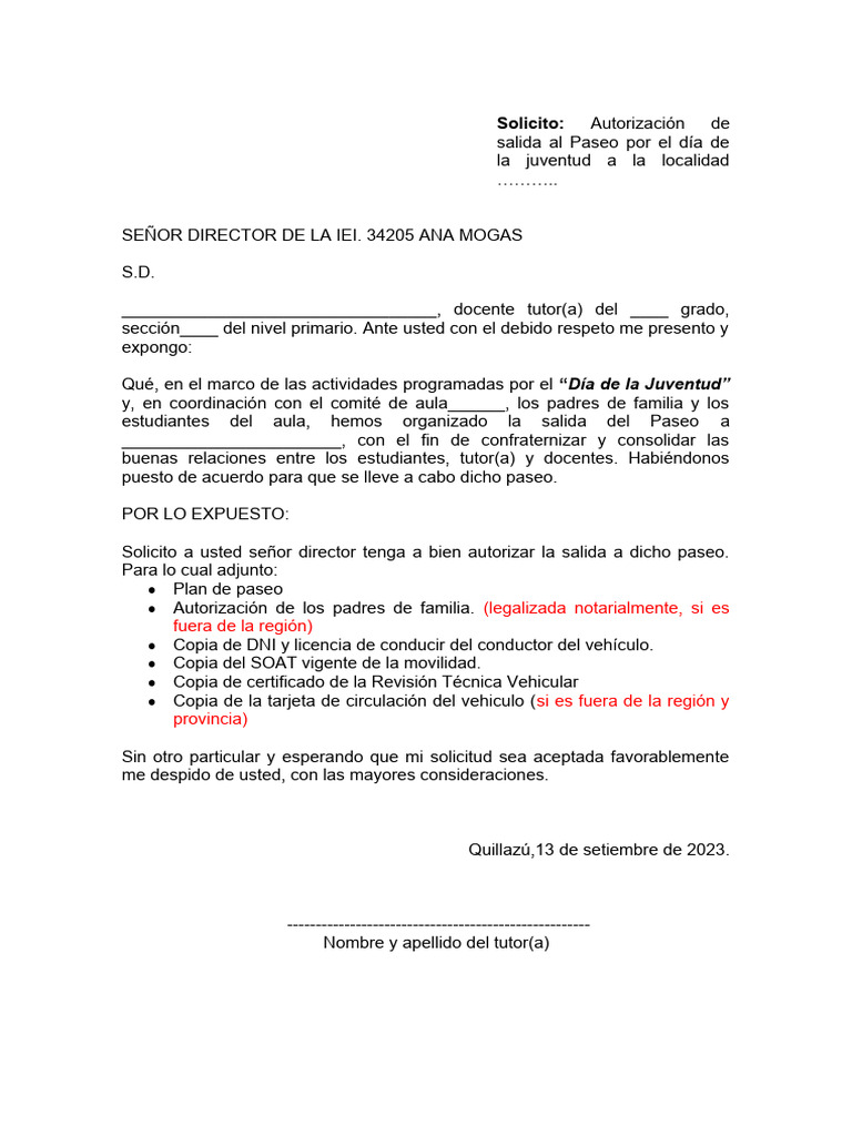 Plan de Paseo - Modelo | PDF