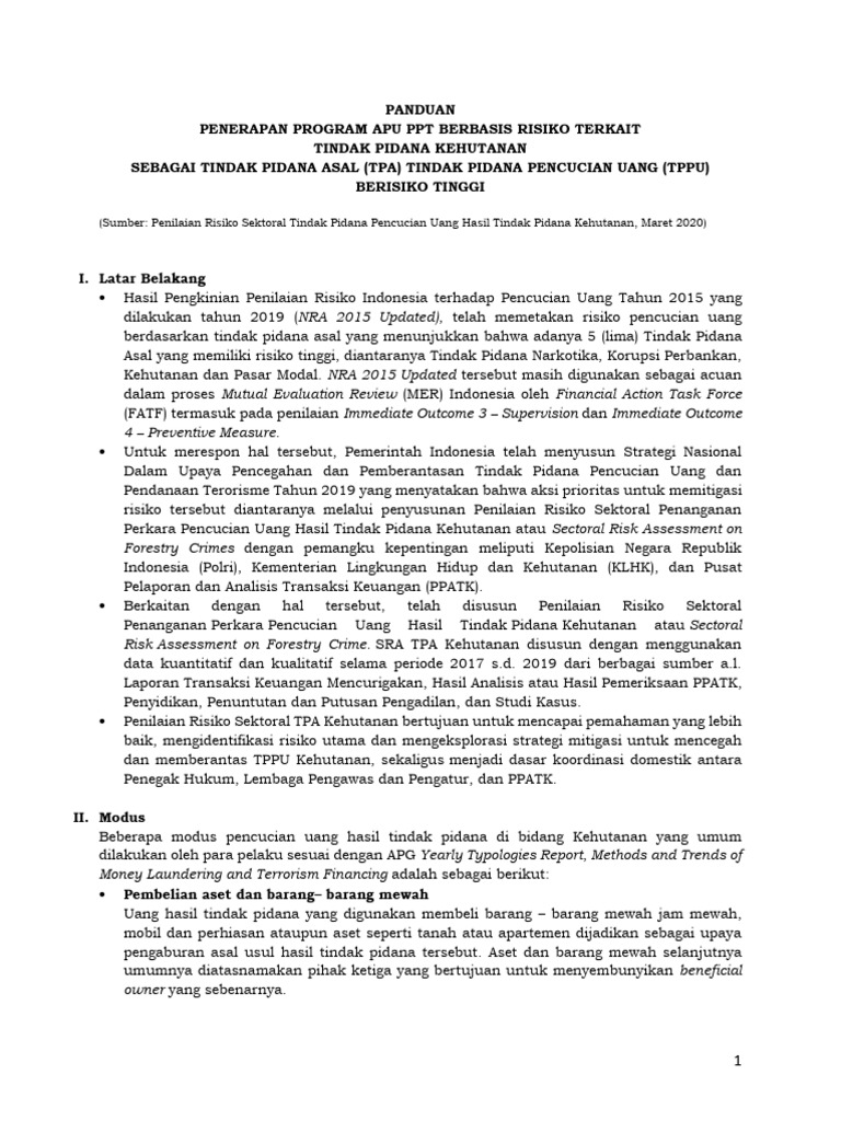 Panduan Penerapan Program APU-PPT Berbasis Risiko Terkait TP Kehutanan ...