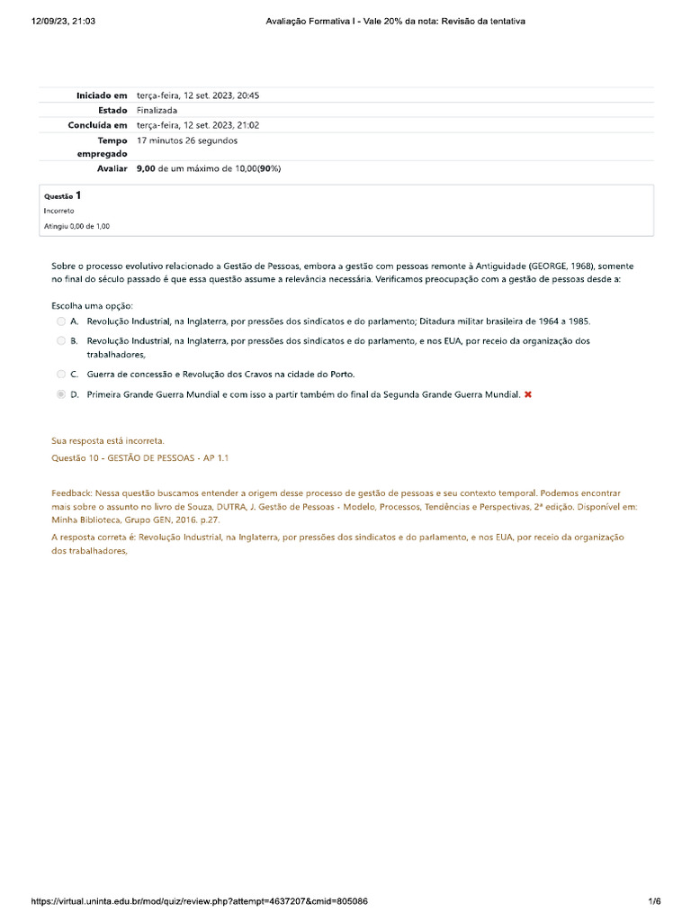 Gestão de Pessoas AP1 | PDF