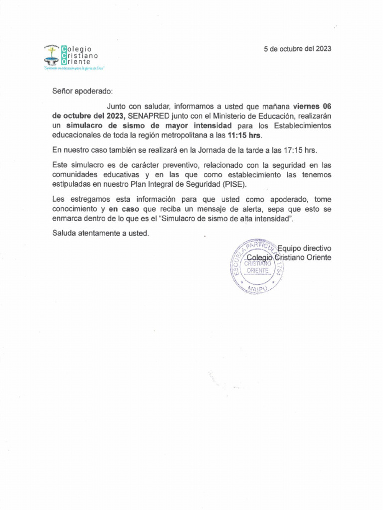 Comunicado Simulacro | PDF