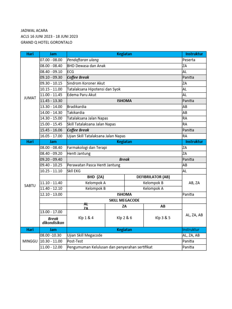Jadwal Acara Acls Gto | PDF