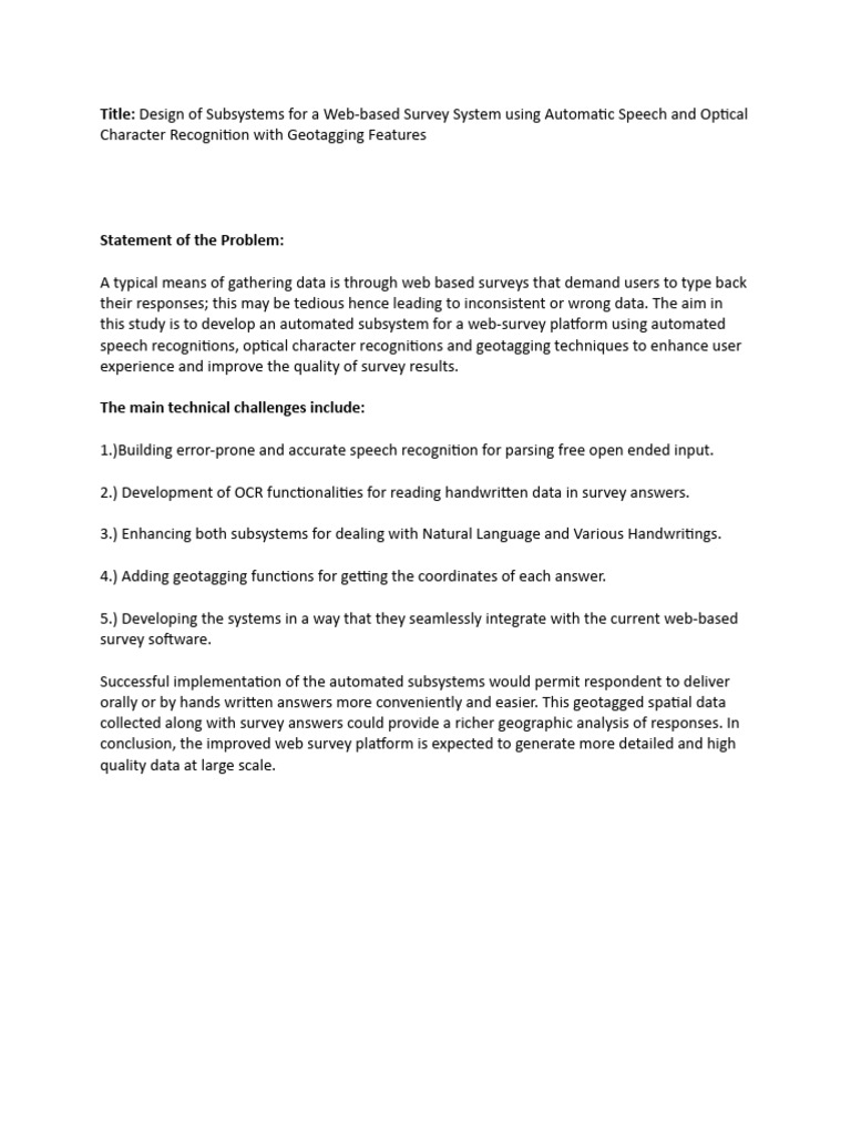 Design of Subsystems For A Web-Based Survey System Using Automatic ...