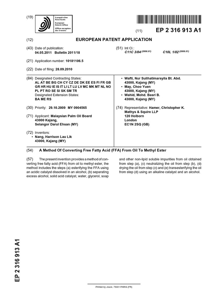 EP2316913A1 para Toluene Sulfonic Acid Catalyst | PDF | Technology ...