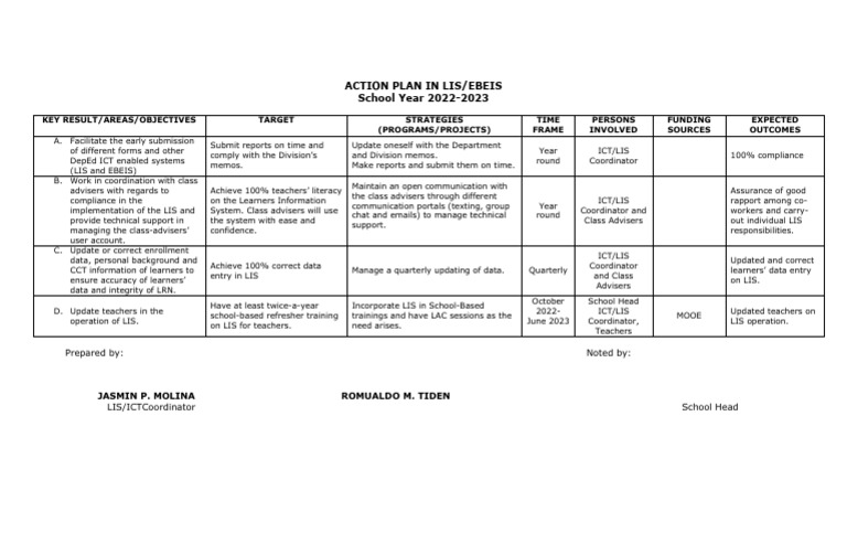 Action Plan LIS | PDF
