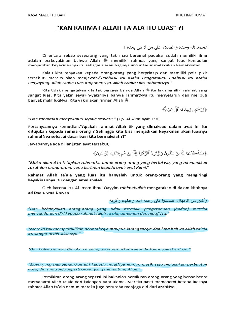 Rahmat Allah dan Pentingnya Amal Shaleh | PDF