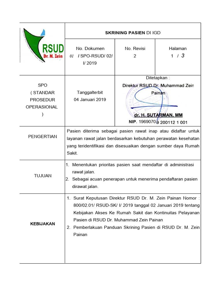 Spo Skrining Pasien Di Igd Tahun 2019 2 Pdf
