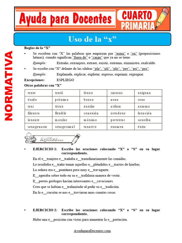 Uso De La X Para Cuarto De Primaria 1 Pdf